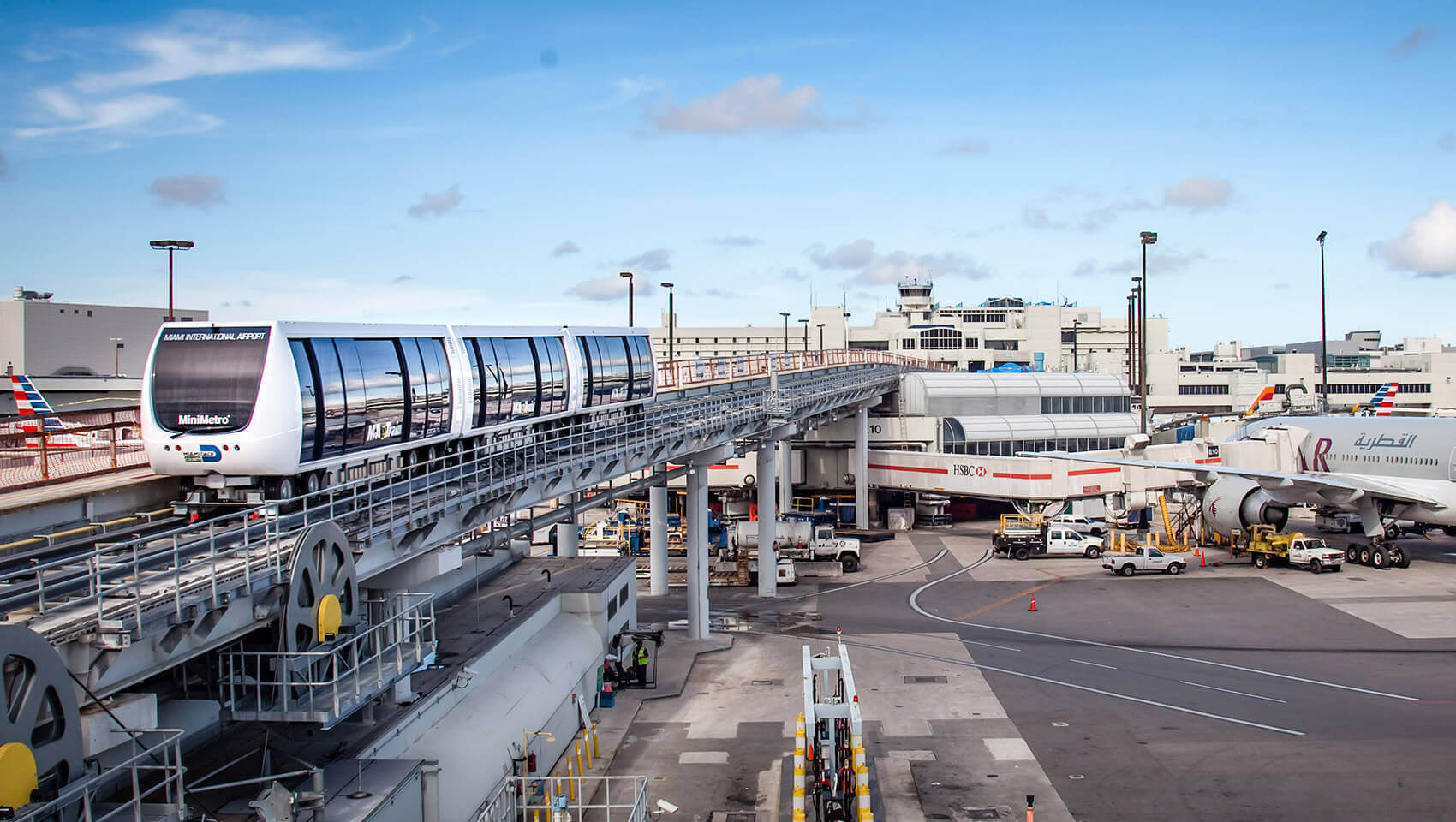 In Miami Airport, 2 Automated People Mover POMA carry passengers